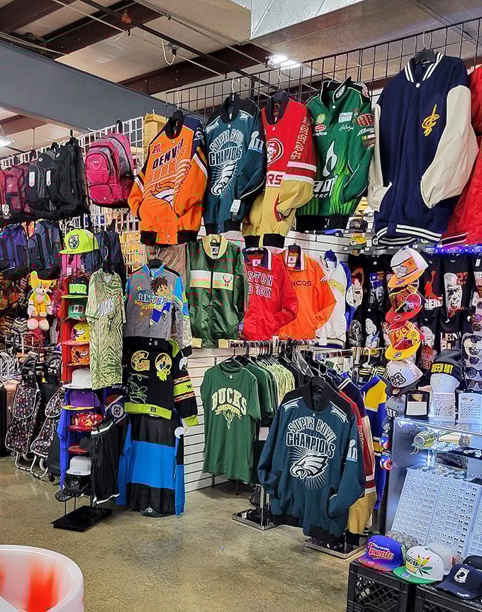 Sports fans, rejoice! Team jerseys from Eagles to Packers create a colorful tapestry of athletic allegiance for every fan.