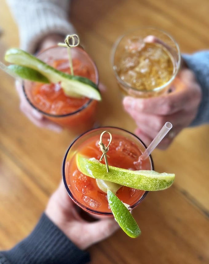 Bloody Marys and craft cocktails become visual spectacles at The Cove, where generous pours and creative garnishes elevate happy hour to an art form.