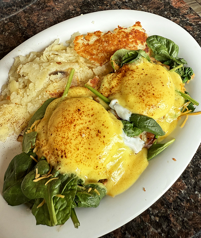 Eggs Florentine arrives like edible art &ndash; poached eggs nestled on spinach with hollandaise that's somehow both rich and light.