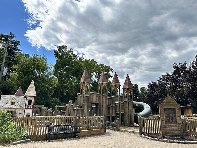 Explore the charming castle-themed playground in Northville, Michigan, where kids can climb, slide, and spark their imaginations all day long.