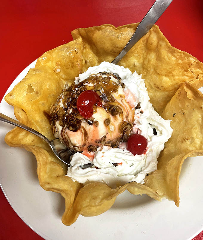 Dessert defies physics &ndash; hot, crispy exterior giving way to cold, creamy ice cream in a sweet contradiction that somehow makes perfect sense.
