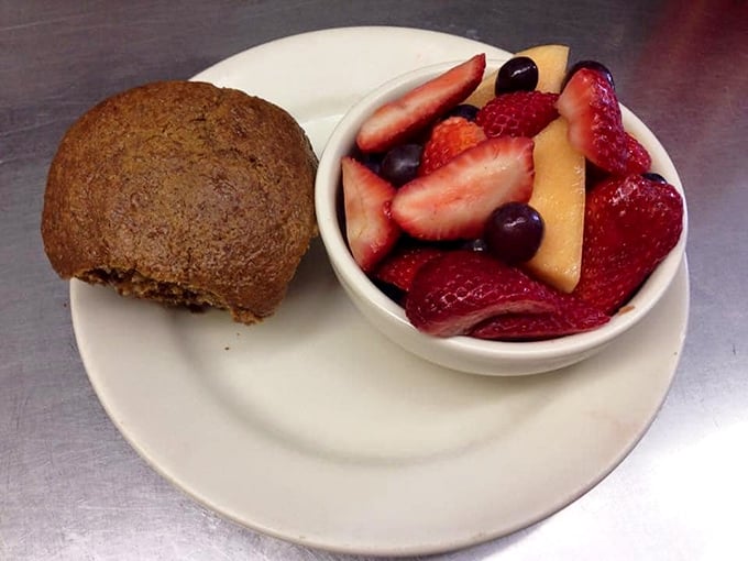 Fresh fruit and a homemade muffin &ndash; proof that sometimes the simplest combinations create the most satisfying breakfast sidekicks.