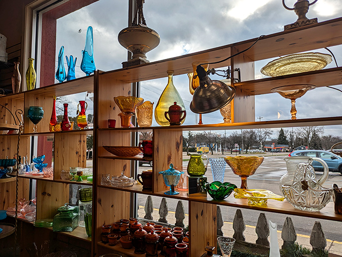 Sunlight transforms ordinary glassware into extraordinary jewels of amber, cobalt, and emerald – capturing decades of American craftsmanship.