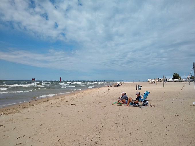 The vast expanse of Lake Michigan creates a perfect backdrop for lazy summer days, where time slows down and worries wash away.