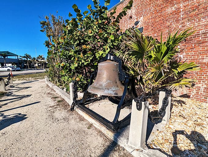 This weathered bell once warned of approaching ships &ndash; now it stands silent, though some visitors swear they've heard it ring without human assistance.