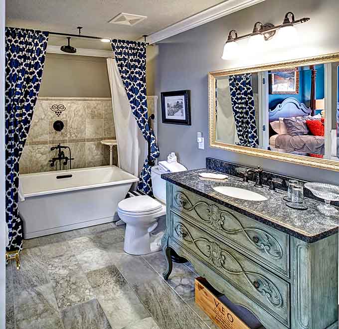 This bathroom isn't just functional &ndash; it's a spa-like retreat where wine-induced relaxation reaches new depths.