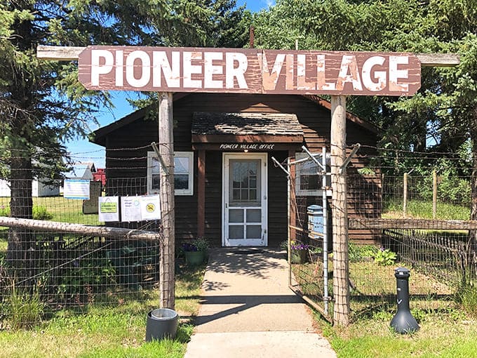 The Pioneer Village Office welcomes visitors with rustic charm, setting the tone for an authentic journey through Minnesota's fascinating frontier history.