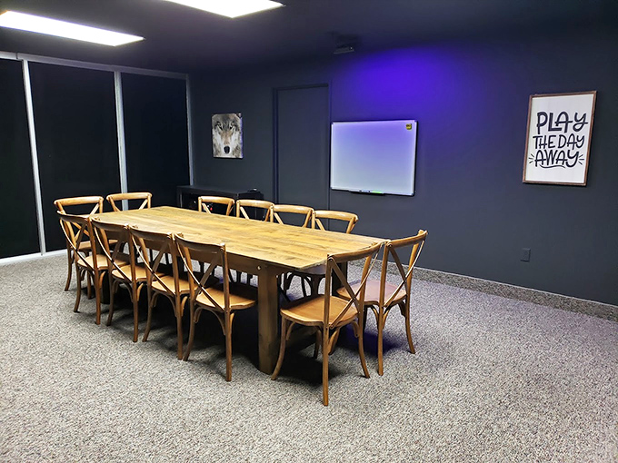 Where birthday magic happens – UPutt's private party room offers a surprisingly elegant retreat from the neon chaos.