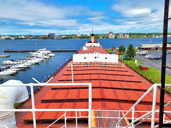 From this deck, sailors once watched for approaching storms and distant harbors. Today, visitors soak in panoramic views of the St. Marys River.