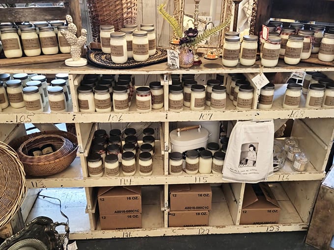 Mason jars lined with military precision offer handcrafted scents that bridge yesterday and today&mdash;"Grandma's Kitchen" bottled and ready to transport you home.