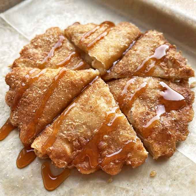 The apple pie dessert &ndash; fried to golden perfection and drizzled with caramel &ndash; is what happens when American tradition meets Mexican technique.