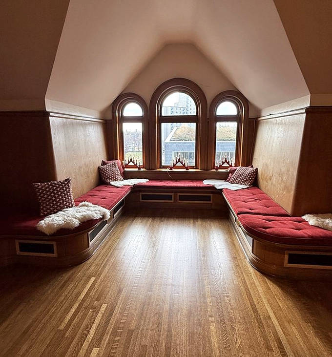 Window seats nestled under arched windows create the perfect reading nook &ndash; just add a Swedish mystery novel and watch the hours disappear.