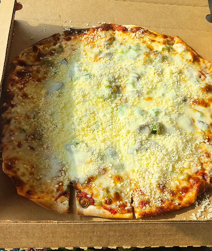 This cheese pizza showcases Jake's perfect crust &ndash; the foundation of greatness that supports every delicious creation.