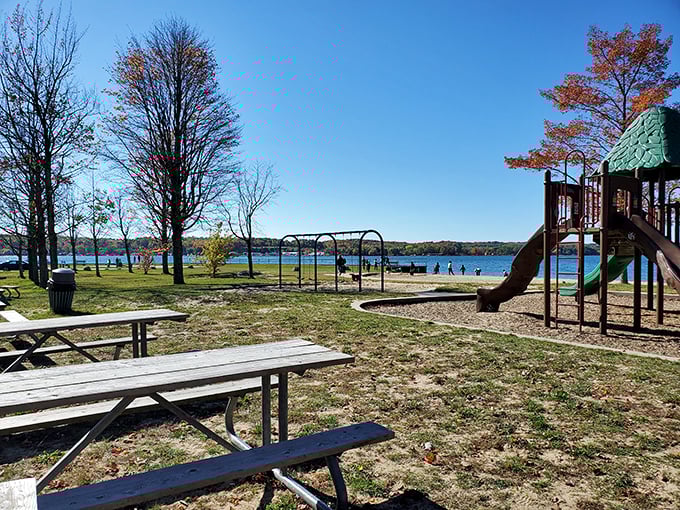 Village Park combines playground fun with picturesque lake views – keeping both kids and parents equally happy.