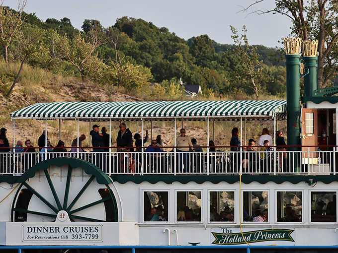 The Holland Princess glides through the channel, offering dinner with a side of floating scenery and gentle waves.