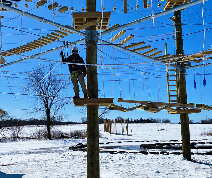 Even winter can't stop the adventure &ndash; the ropes course transforms into a snow-covered challenge that makes summer visitors miss out.