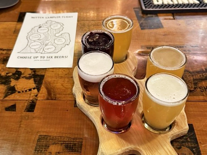 The beer flight arrives like a lineup card of liquid possibilities &ndash; six different players, each bringing something special to your taste buds' game.