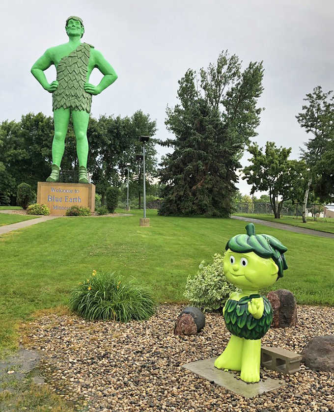Little Green Sprout keeps his mentor company, offering a perfectly proportioned photo opportunity for visitors who want the complete Green Giant experience.