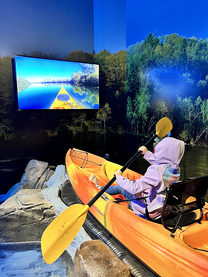 Paddle through Michigan's waterways without getting wet&mdash;unless you want to&mdash;in this immersive kayaking simulator that brings lakes and rivers indoors.