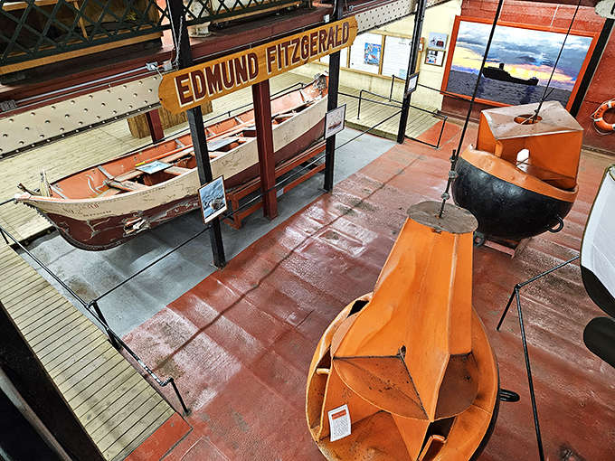 A memorial to the Edmund Fitzgerald tragedy, these lifeboats and artifacts honor the 29 men lost when the legendary freighter succumbed to Lake Superior's fury.
