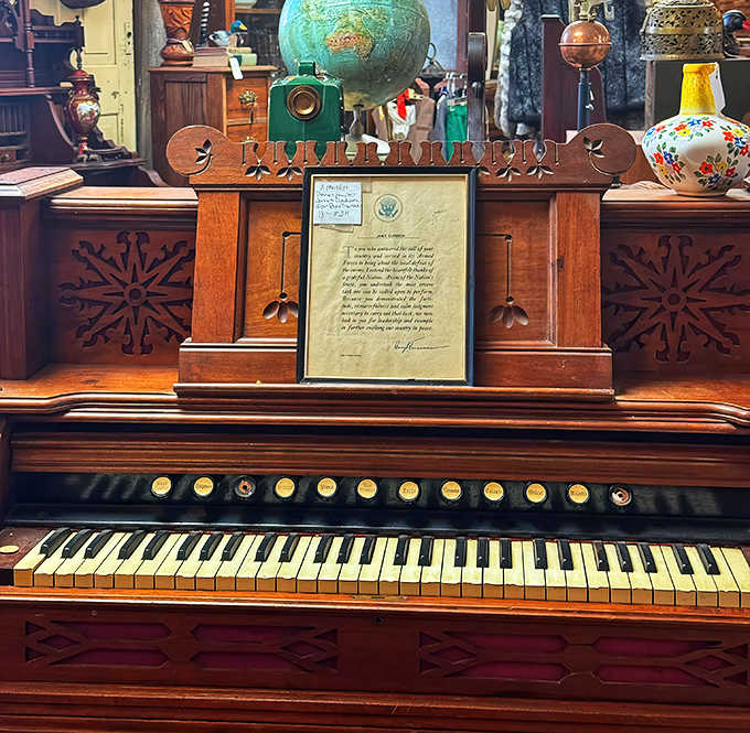 This ornate pump organ has probably accompanied more hymns and parlor songs than most modern sound systems will ever play.
