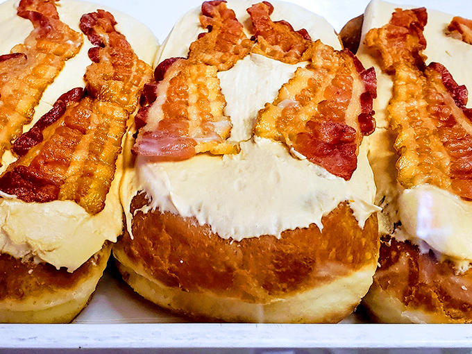 Sweet meets salty! The maple bacon long johns offer the perfect crunch and flavor balance for a uniquely satisfying bite.