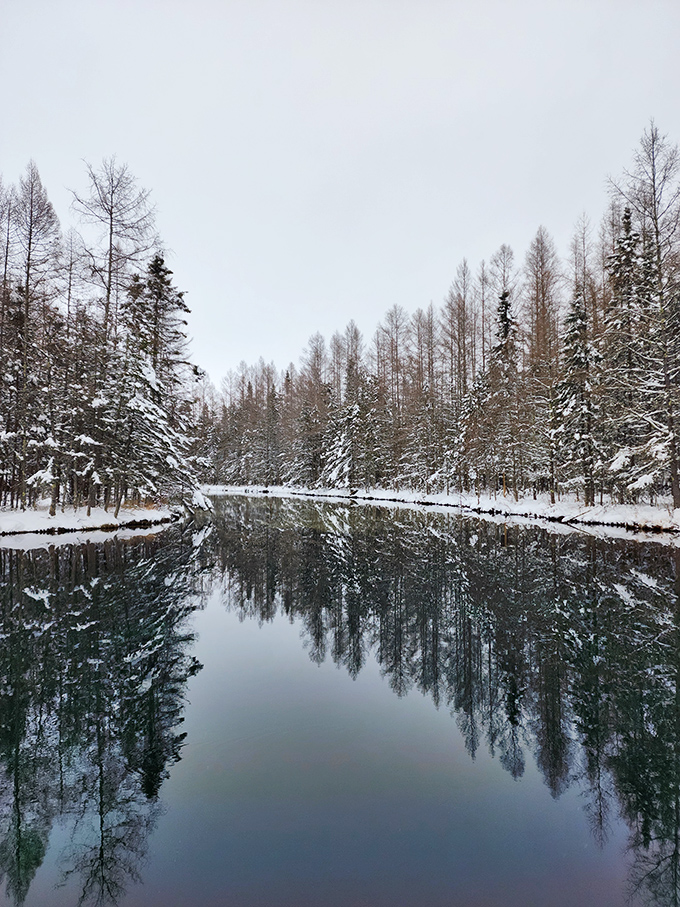 Winter transforms Kitch-iti-kipi into a steaming oasis surrounded by snow, like Michigan's version of a Japanese hot spring.