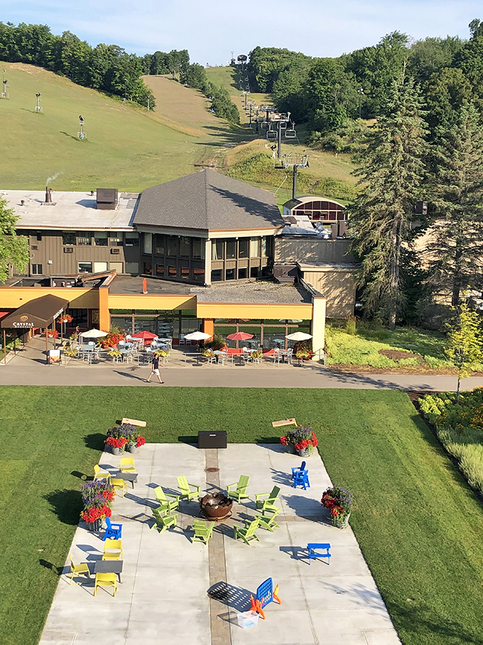 Crystal Mountain's thoughtful layout reveals itself from above &ndash; a self-contained playground where every amenity is just a short stroll away.
