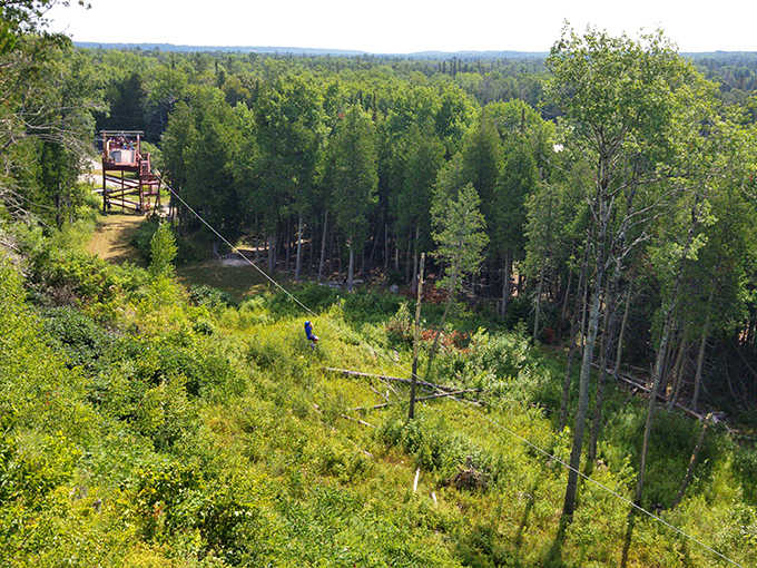 From this breathtaking aerial view, a brave soul zips through the forest canopy, creating memories that will outlast any souvenir.