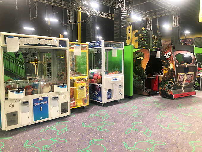 The arcade offers digital delights for those taking a bouncing break. Tickets won here convert directly to childhood happiness.