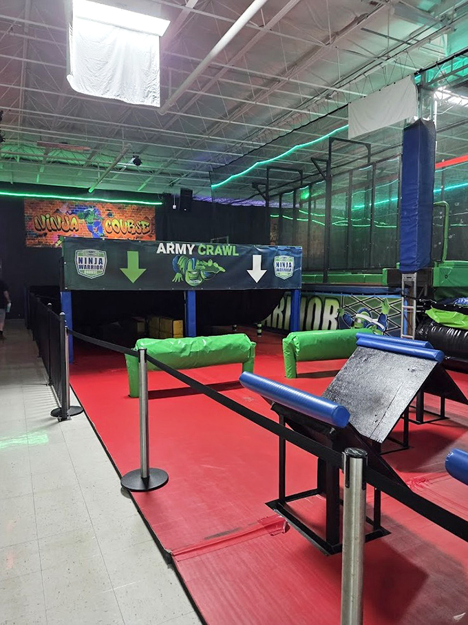 Army Crawl obstacles test upper body strength and one's ability to maintain composure while dangling like a sloth at a fitness convention.