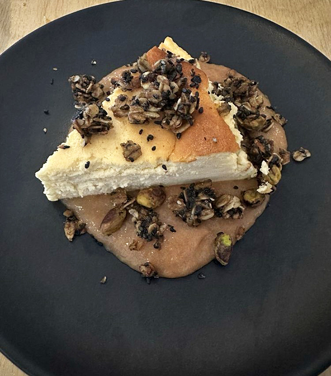 Silky smooth cheesecake meets rustic nut crumble &ndash; a dessert that balances elegance with homespun charm.