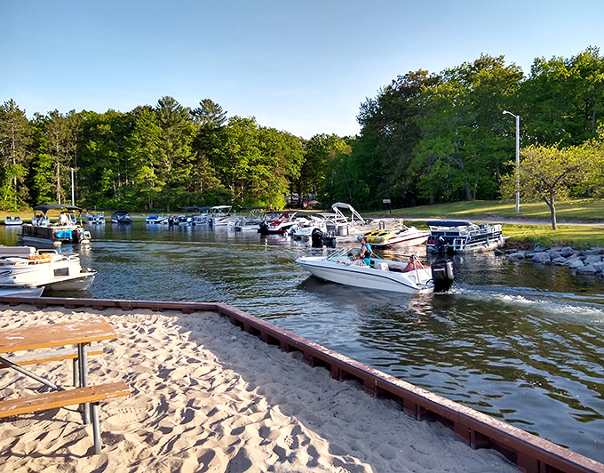 Boating paradise: The protected marina area provides safe harbor for watercraft while maintaining easy access to the main lake.