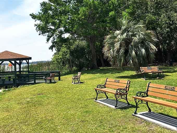 Elizabeth Evans Park offers peaceful benches overlooking Lake Dora, perfect for contemplating life or just watching the world float by.