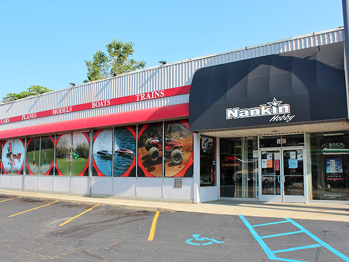 Nankin Hobby's colorful window displays showcase miniature worlds waiting to be built by patient hands and imaginative minds.