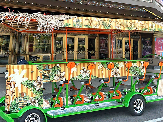 The colorful "ALOHA" sign captures the spirit perfectly, because nothing says Michigan quite like Hawaiian greetings on the Great Lakes, and somehow it works.