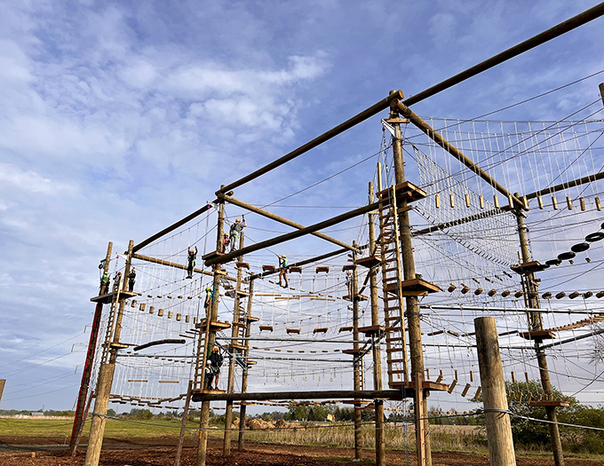 The aerial ropes course offers a bird's-eye view of the park and a perfect opportunity to question your life choices mid-air.