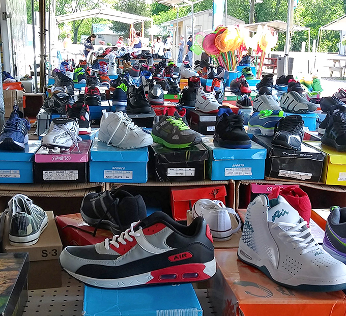 Sneaker seekers paradise! Rows of colorful kicks await new adventures &ndash; gently used treasures at prices that won't make your wallet weep.