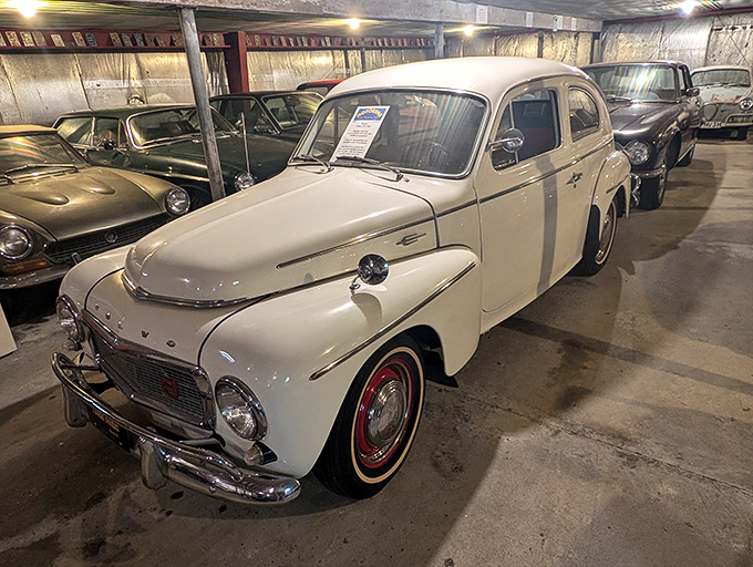 This pristine Volvo stands as a testament to Swedish engineering, its cream exterior practically glowing with Scandinavian simplicity.