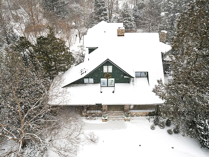 Winter transforms Dow Gardens into a snow globe come to life, where even the architecture seems to snuggle under a white blanket.
