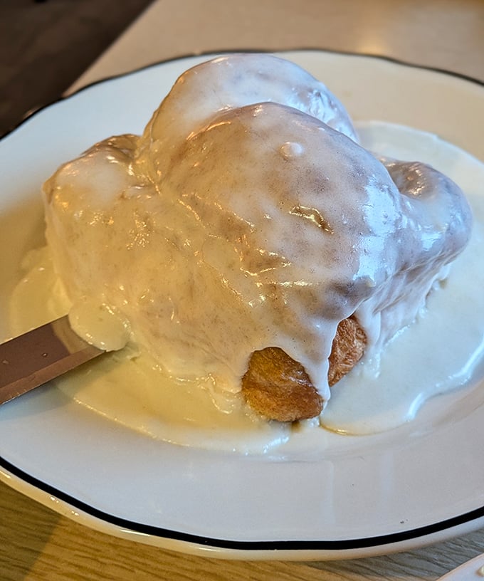 Not your average cinnamon roll&mdash;this cloud-like creation drowning in icing makes other pastries look like amateurs.
