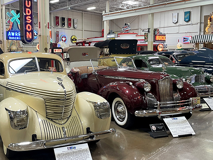 Row after row of pristine classics create an automotive lineup that would make Jay Leno weep with envy and reach for his checkbook.