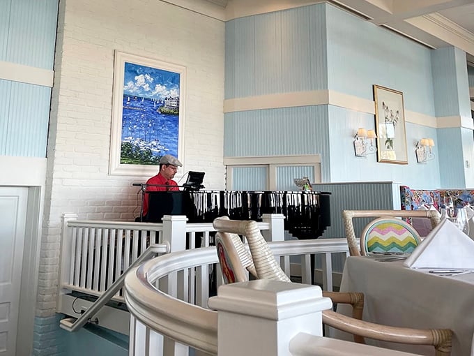 Piano melodies float through light-filled spaces, creating the perfect soundtrack for afternoon cocktails with a view.