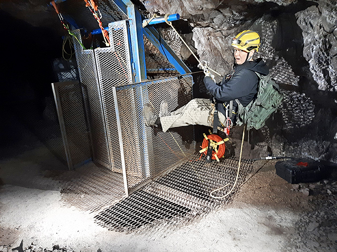 Adventure takes on new meaning when you're suspended between earth and air in the mine's cavernous depths.