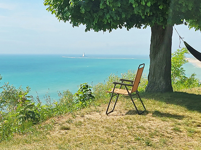 The best seat in Michigan &ndash; where contemplation meets spectacular views under the shade of a perfect tree.