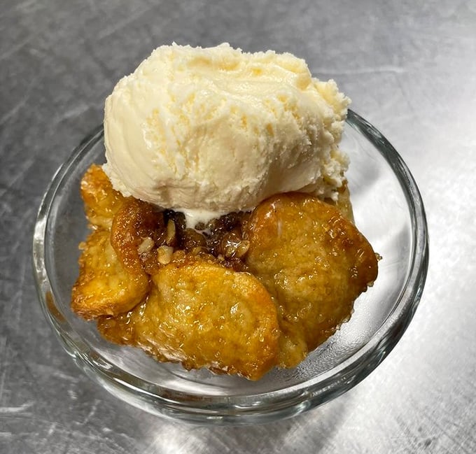 Warm fruit cobbler meets cold vanilla ice cream in a temperature tango that makes taste buds do the happy dance.