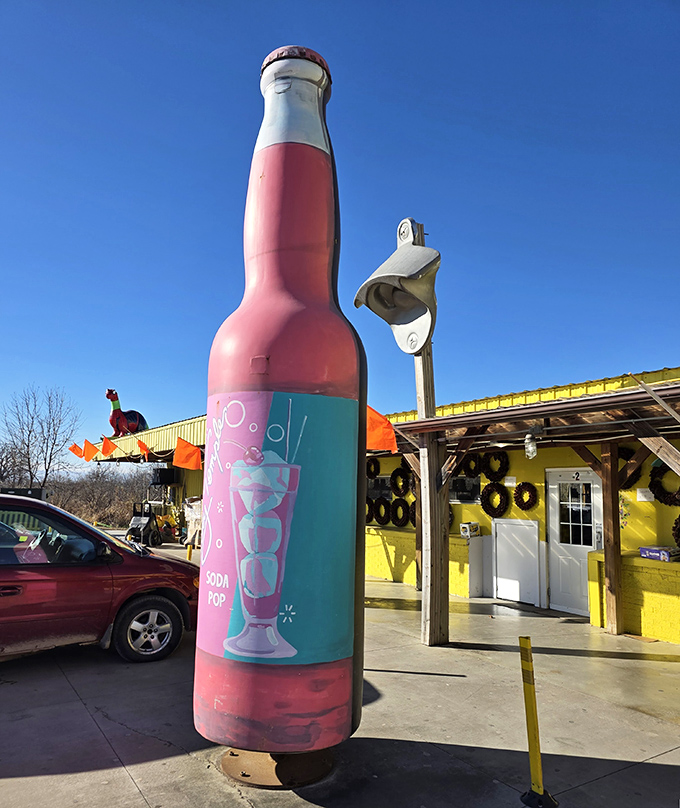 That giant soda bottle outside isn't compensating for anything – it's just a hint of the beverage wonderland waiting inside