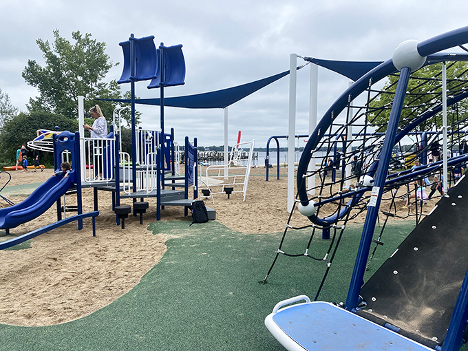 The lakeside playground promises giggles and grins for the younger set, while parents enjoy the spectacular water views.