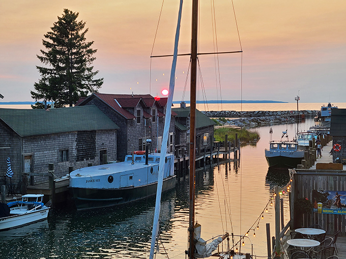 When your lakeside village looks this good, you don't need fancy landscaping or corporate branding, just let nature and history do their thing.