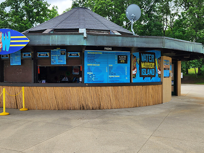 Adventure headquarters – where tickets to aquatic thrills are dispensed along with mandatory life jackets and safety instructions.